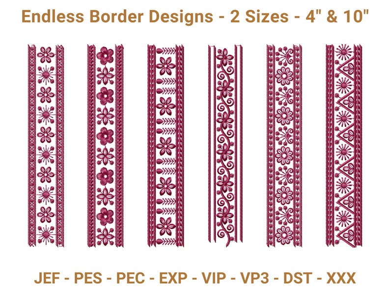 Floral Border Embroidery Design Set | Endless Single-color Border ...
