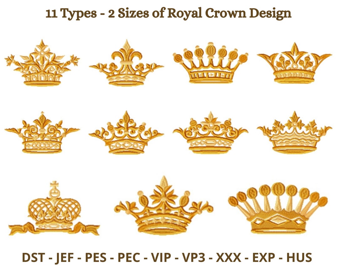 Royal Crown Embroidery Design - Machine Embroidery Pattern - 11 Types ...