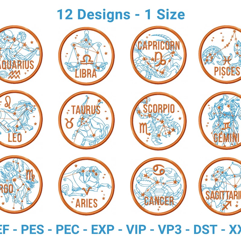 Embroidery Patterns for Zodiac Signs - Etsy
