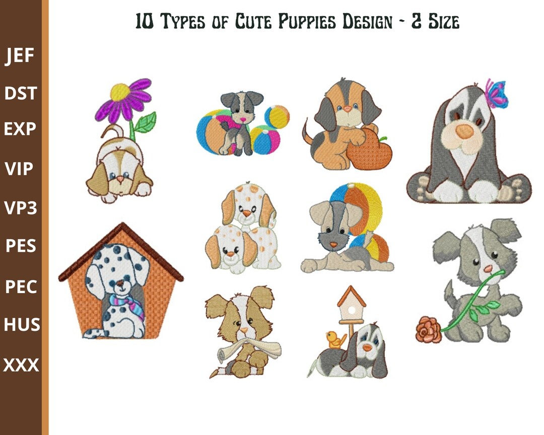 10 Type , Adorable Puppies Embroidery Design , Cute Puppy Machine ...