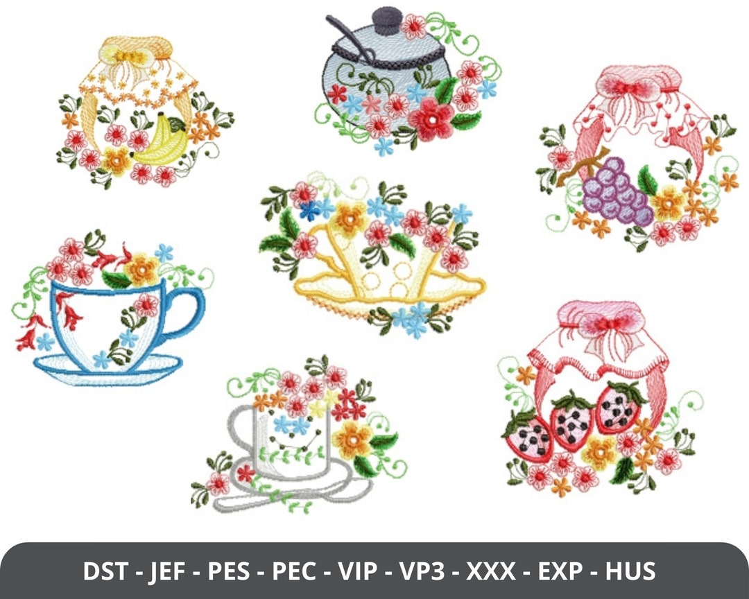 Teapot & Fruits Machine Embroidery Design, Flower Teapot Machine ...