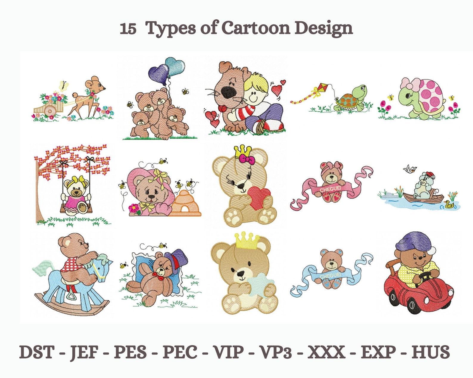 Cartoon Embroidery Design - Machine Embroidery Pattern - 15 Types ...