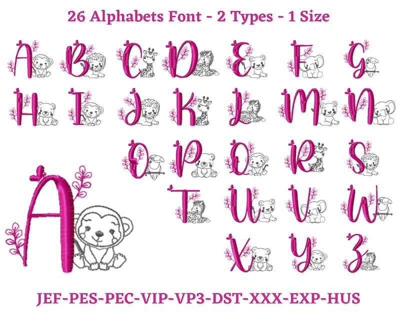 Safari Alphabets Embroidery Font Designs Monogram Letters - Etsy