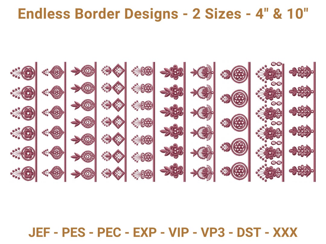 Endless Border Embroidery Designs Set – 2 Sizes (4 Inch & 10 Inch ...