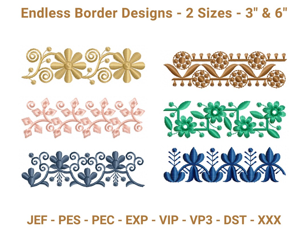 Floral Endless Border Embroidery Design | 3" & 6" Machine Embroidery ...