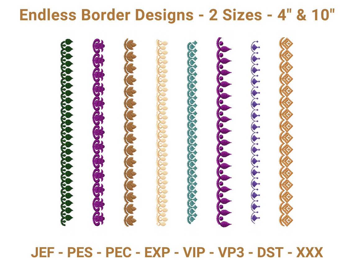 Endless Border Embroidery Designs – 8 Borders in 2 Sizes (4" & 10 ...