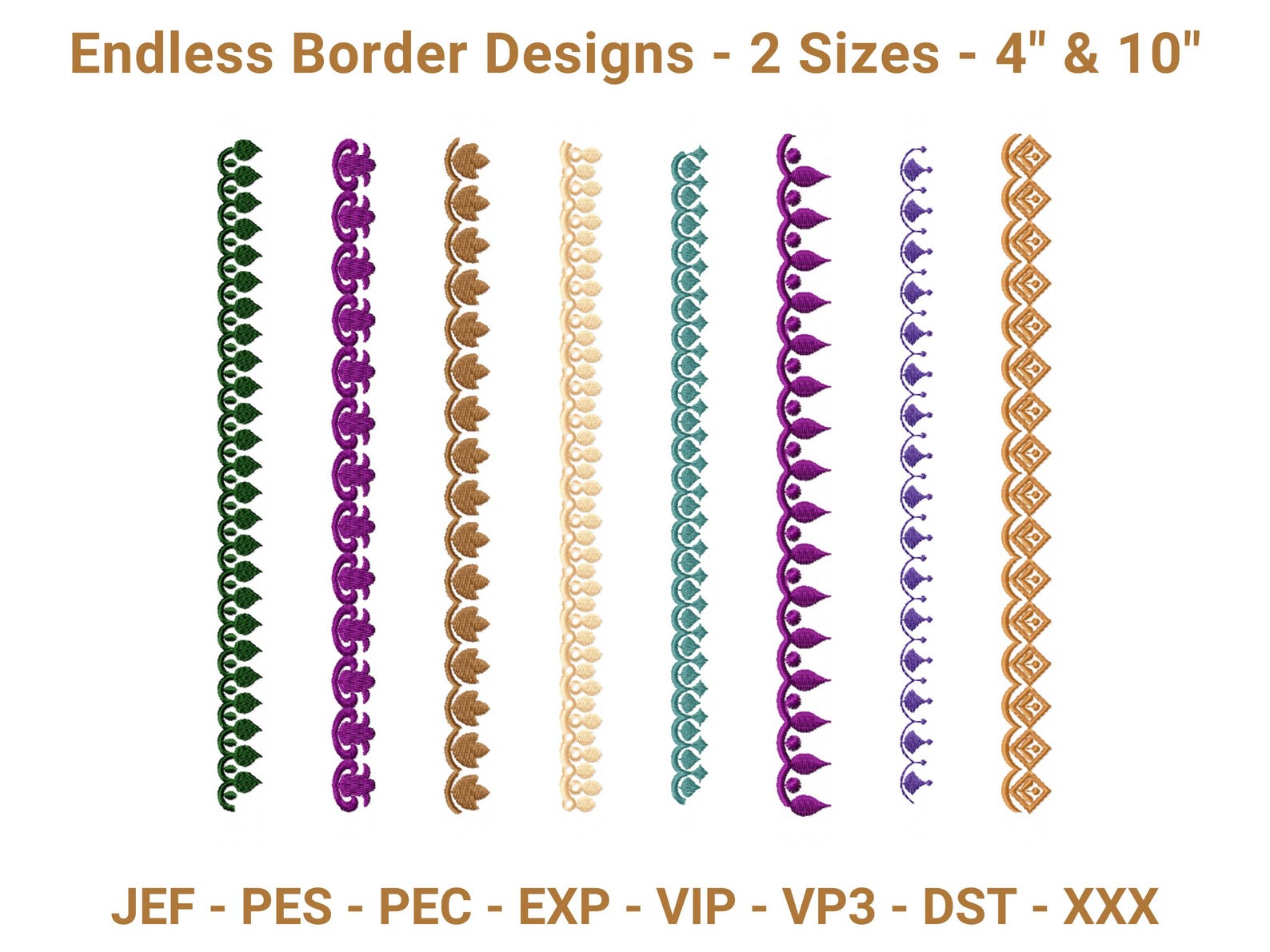 Endless Border Embroidery Designs – 8 Borders in 2 Sizes (4" & 10 ...