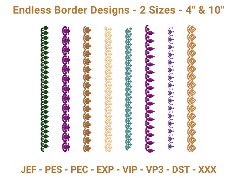 Endless Border Embroidery Designs – 8 Borders in 2 Sizes (4" & 10 ...