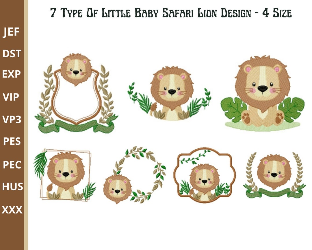 Cute Jungle Baby Lion Safari Embroidery Designs, Lions in Fame With ...