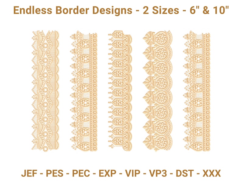 Endless Border Embroidery Designs – 2 Sizes (6 Inch & 10 Inch) – Lace ...