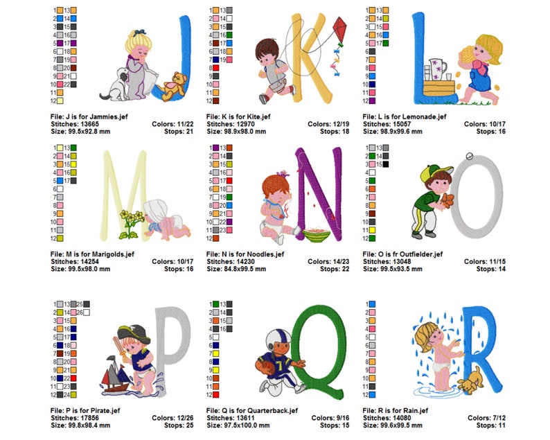 Alphabets With Playing Kids - Monograms Embroidery Designs - Font ...