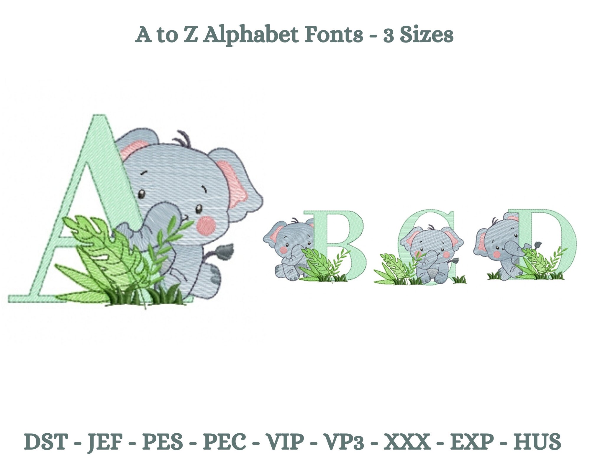 Elephant Alphabet Font Embroidery Design Monogram Machine - Etsy Ireland