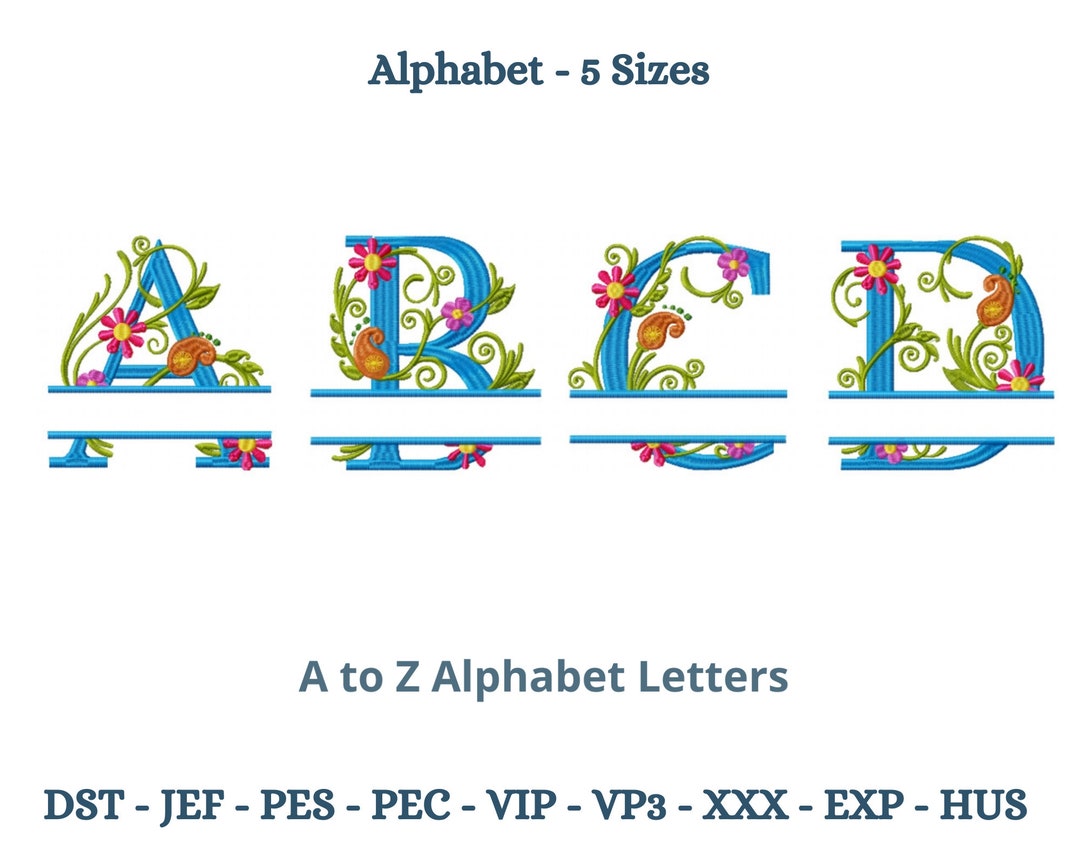 Split Floral Monogram Embroidery Design - Font Machine Embroidery ...