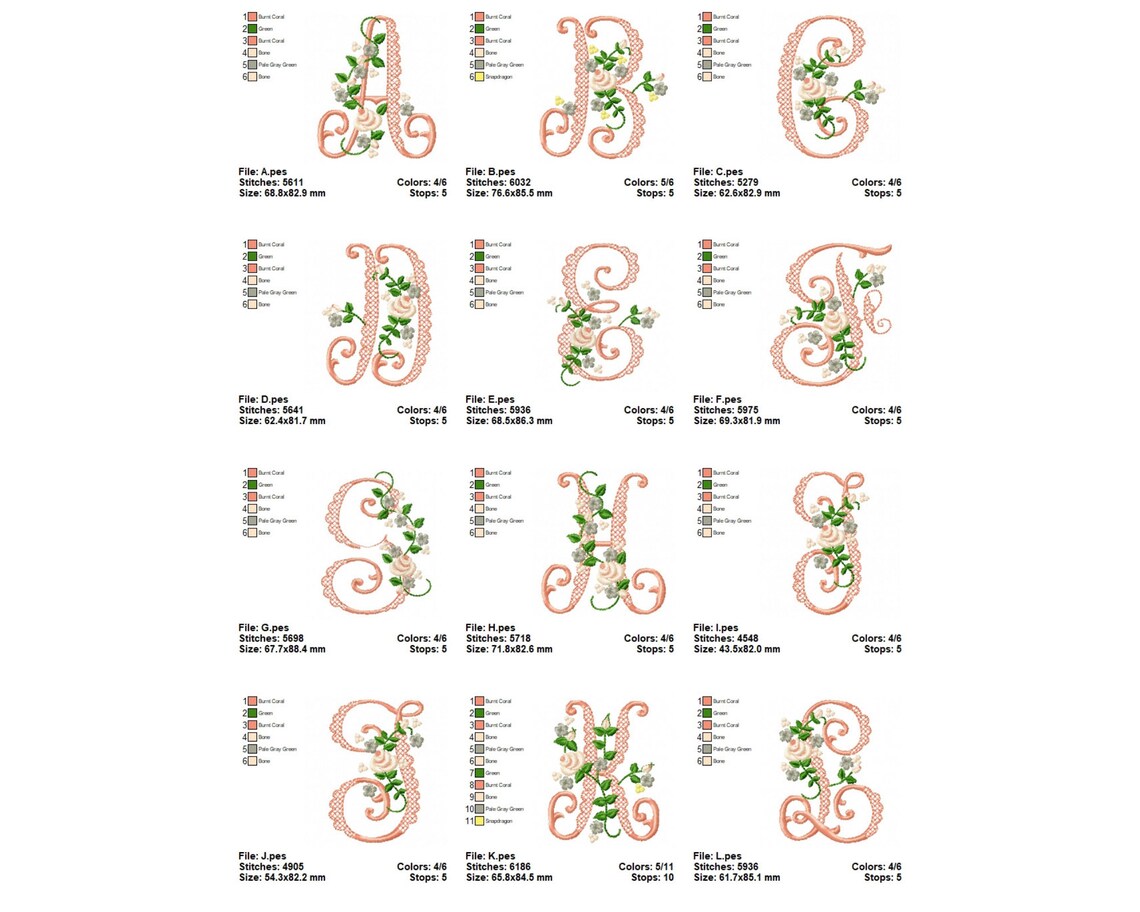 Floral Alphabet Embroidery Design - Font Machine Embroidery - Instant ...