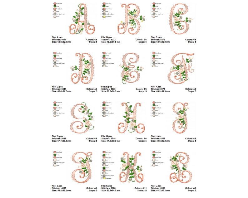 Floral Alphabet Embroidery Design - Font Machine Embroidery - Instant ...