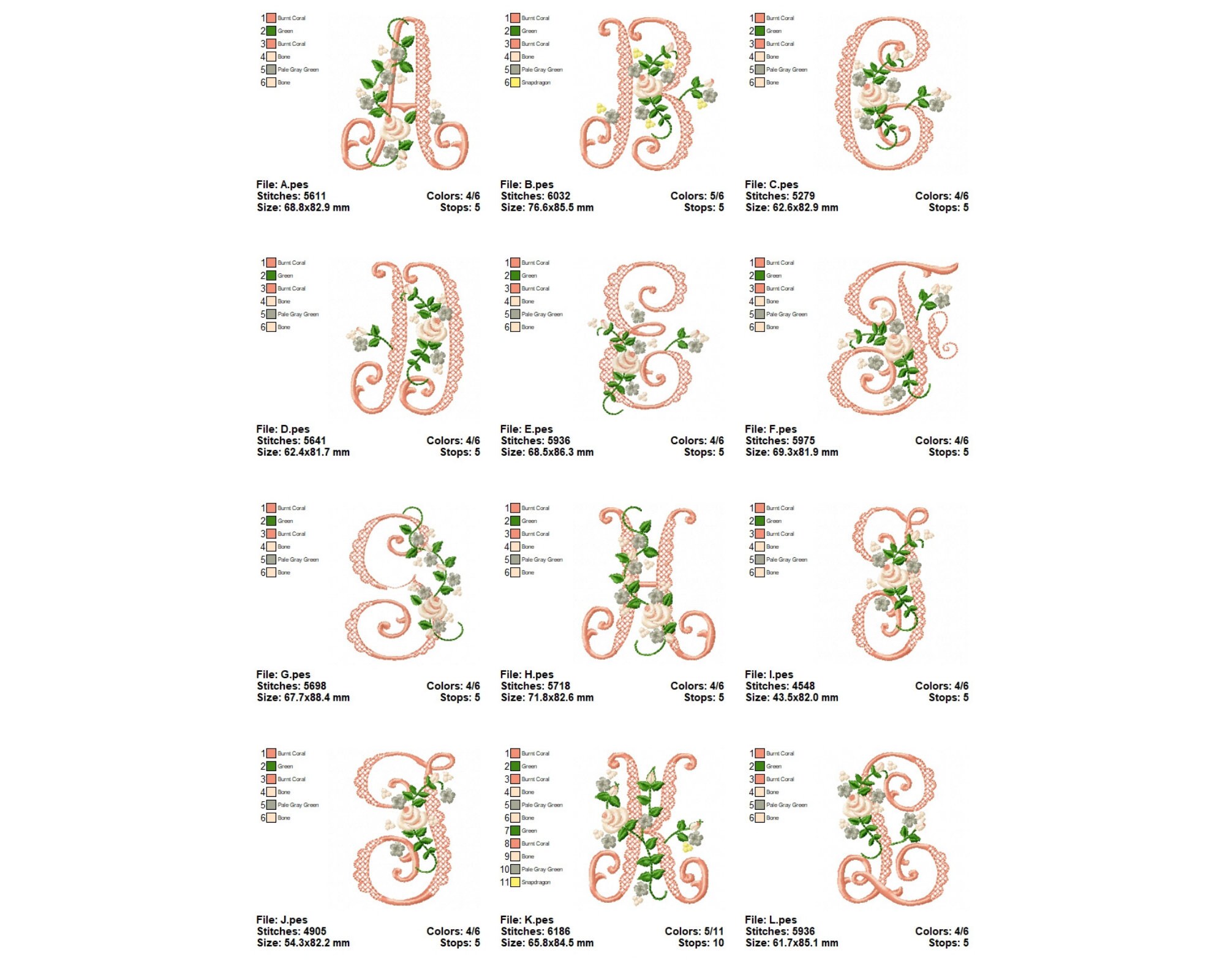 Floral Alphabet Embroidery Design - Font Machine Embroidery - Instant ...
