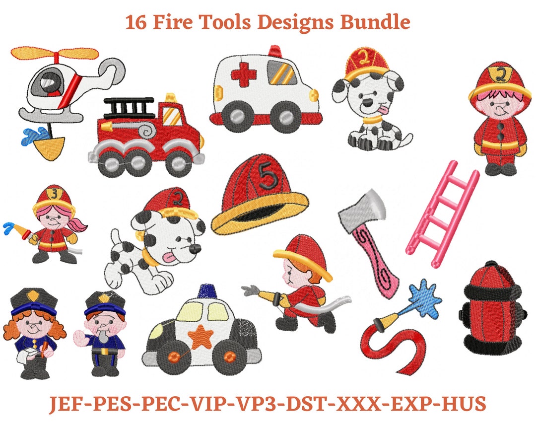 Fire Brigade Tools Embroidery Designs, Policemen Machine Embroidery ...