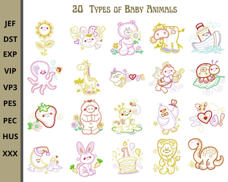 Baby Animal Machine Embroidery Design 20 Types Instant - Etsy