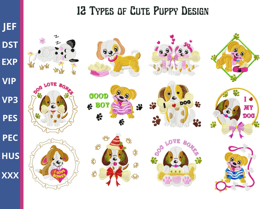 Cute Puppy Embroidery Designs Instant Download - Etsy