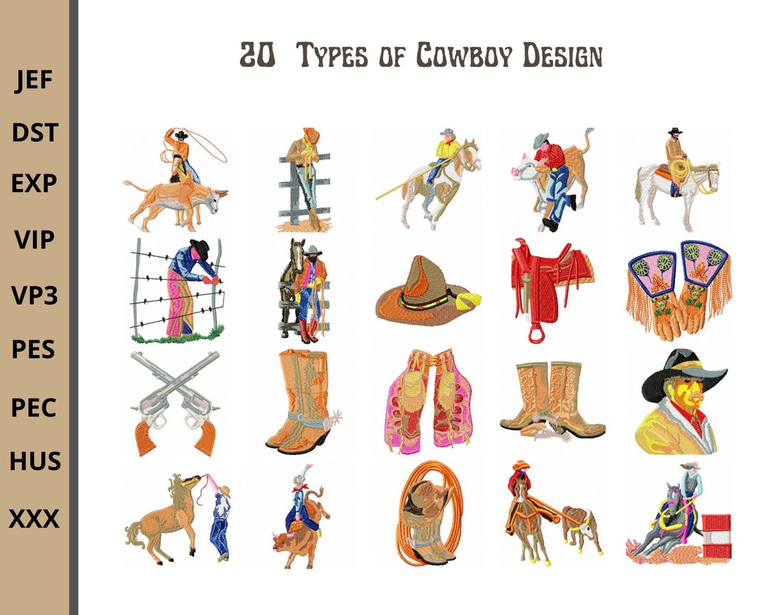 Cowboy Embroidery Design - Machine Embroidery Pattern - 20 Types ...
