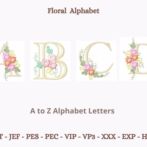 Floral Alphabet Embroidery Pattern 6 Inch Instant Digital - Etsy