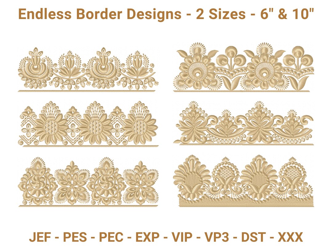 Golden Endless Border Embroidery Designs – 6 Borders in 2 Sizes (6 ...