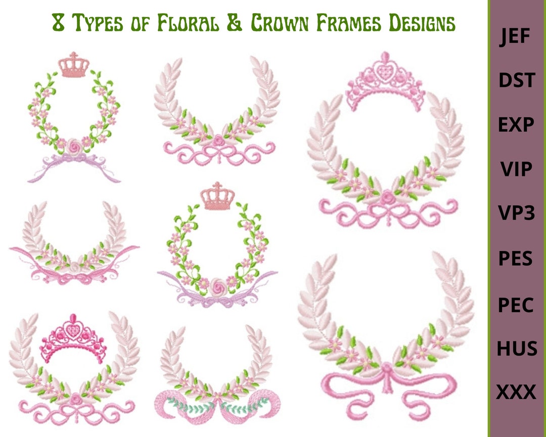 Floral & Crown Frames Embroidery Design - Machine Embroidery Pattern ...