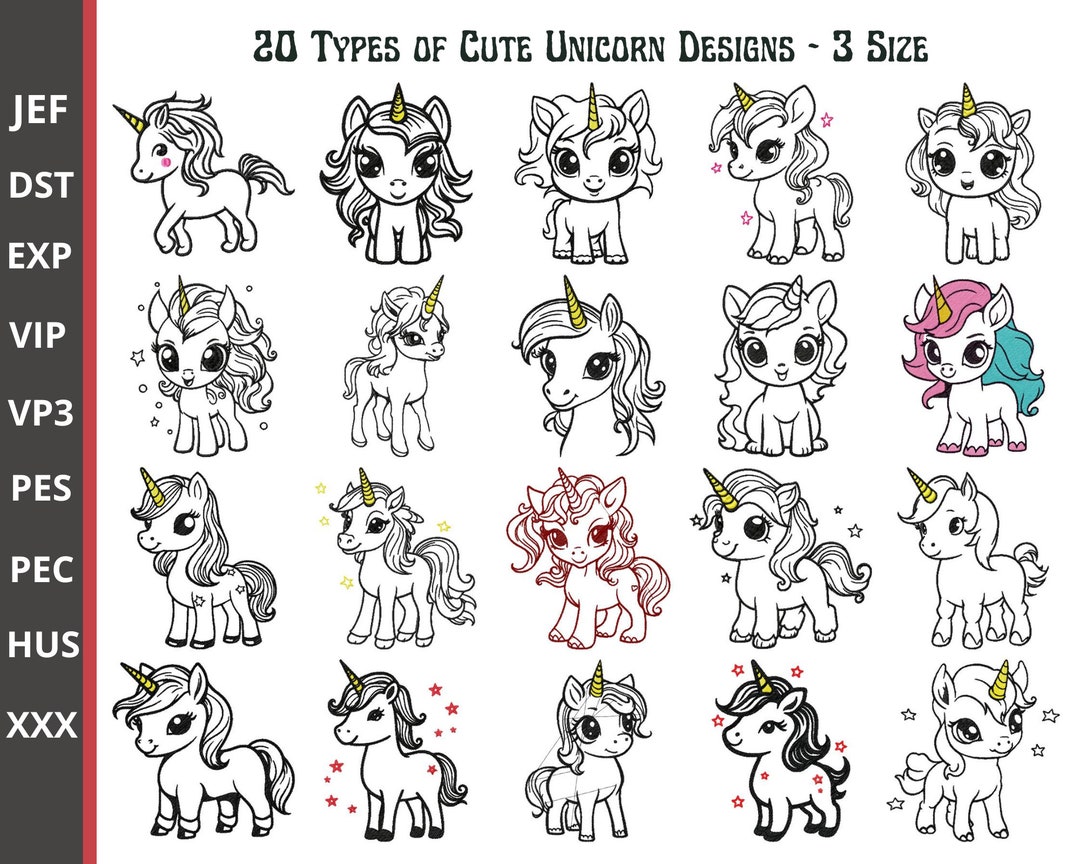 20 - Type Cute Unicorn Designs, Animal Cartoon Machine Embroidery ...