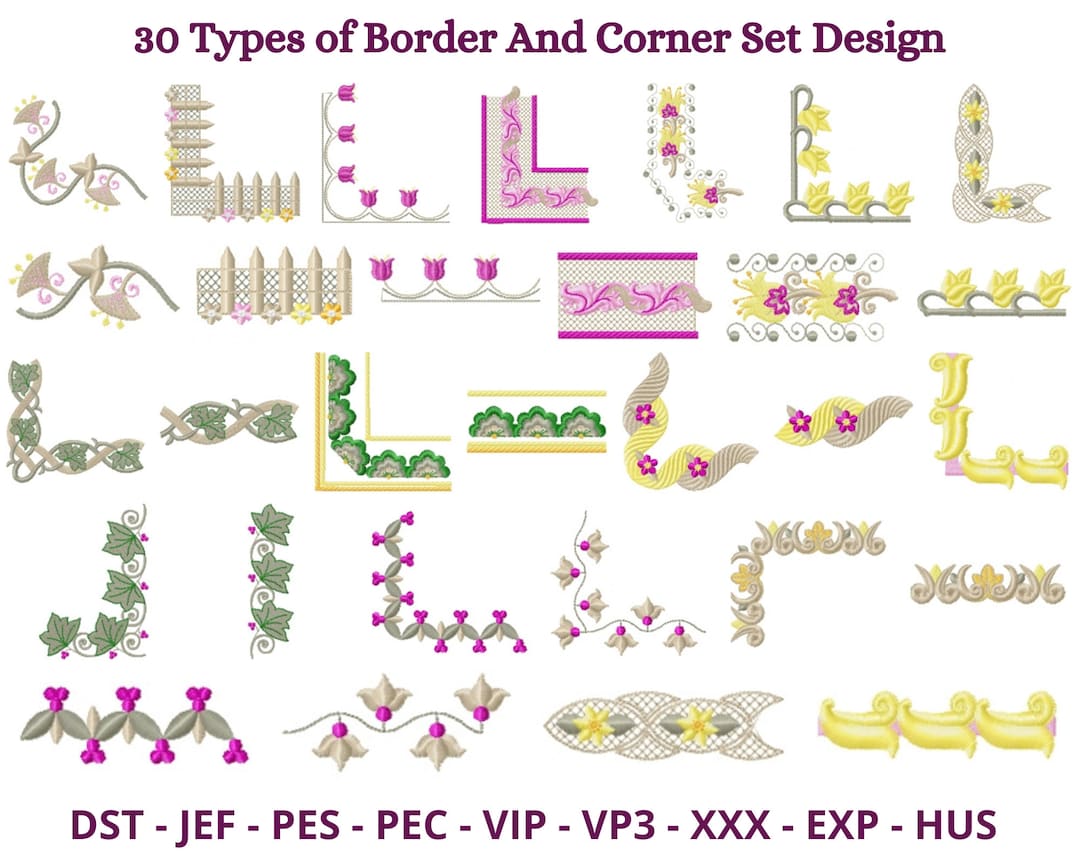 Border & Corner Set Embroidery Design - Machine Embroidery Pattern - 30 ...