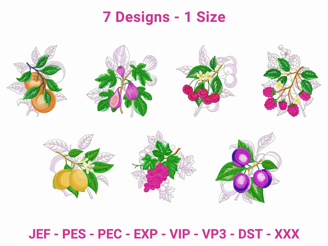 Beautiful Fruit Embroidery Designs - 7 Digital Machine Embroidery ...