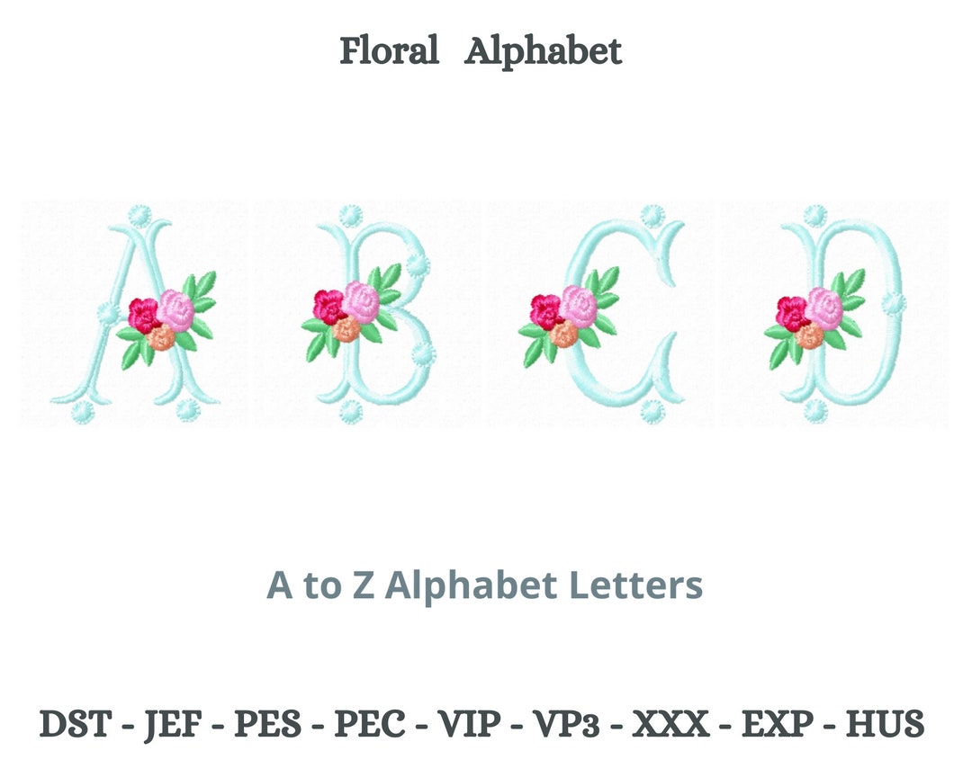 Floral Alphabet Embroidery Designs, Flower Font Machine Embroidery ...