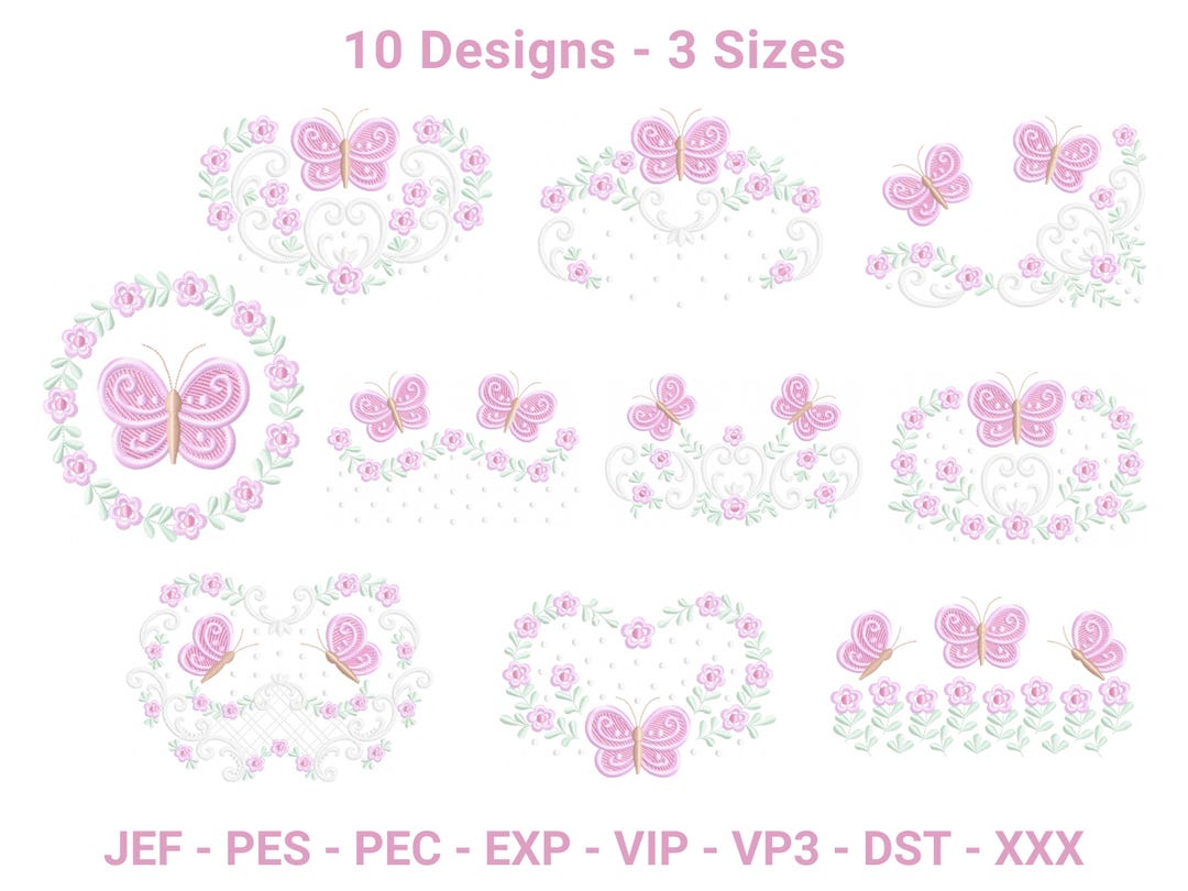 Butterfly and Floral Wreath Embroidery Designs – 10 Patterns in 3 Sizes ...