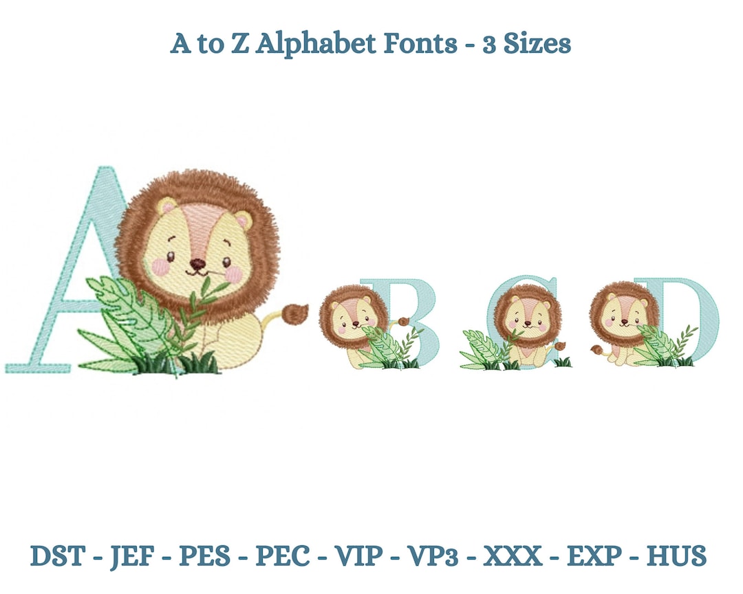 Lion Alphabet Embroidery Designs, Baby Lion Font Machine Embroidery ...