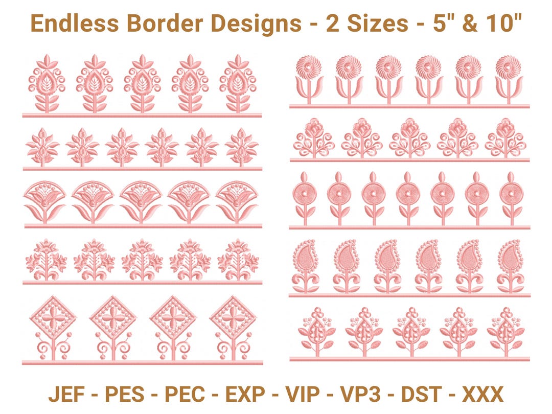 Endless Border Embroidery Designs – 2 Sizes (5 Inch & 10 Inch) – Floral ...