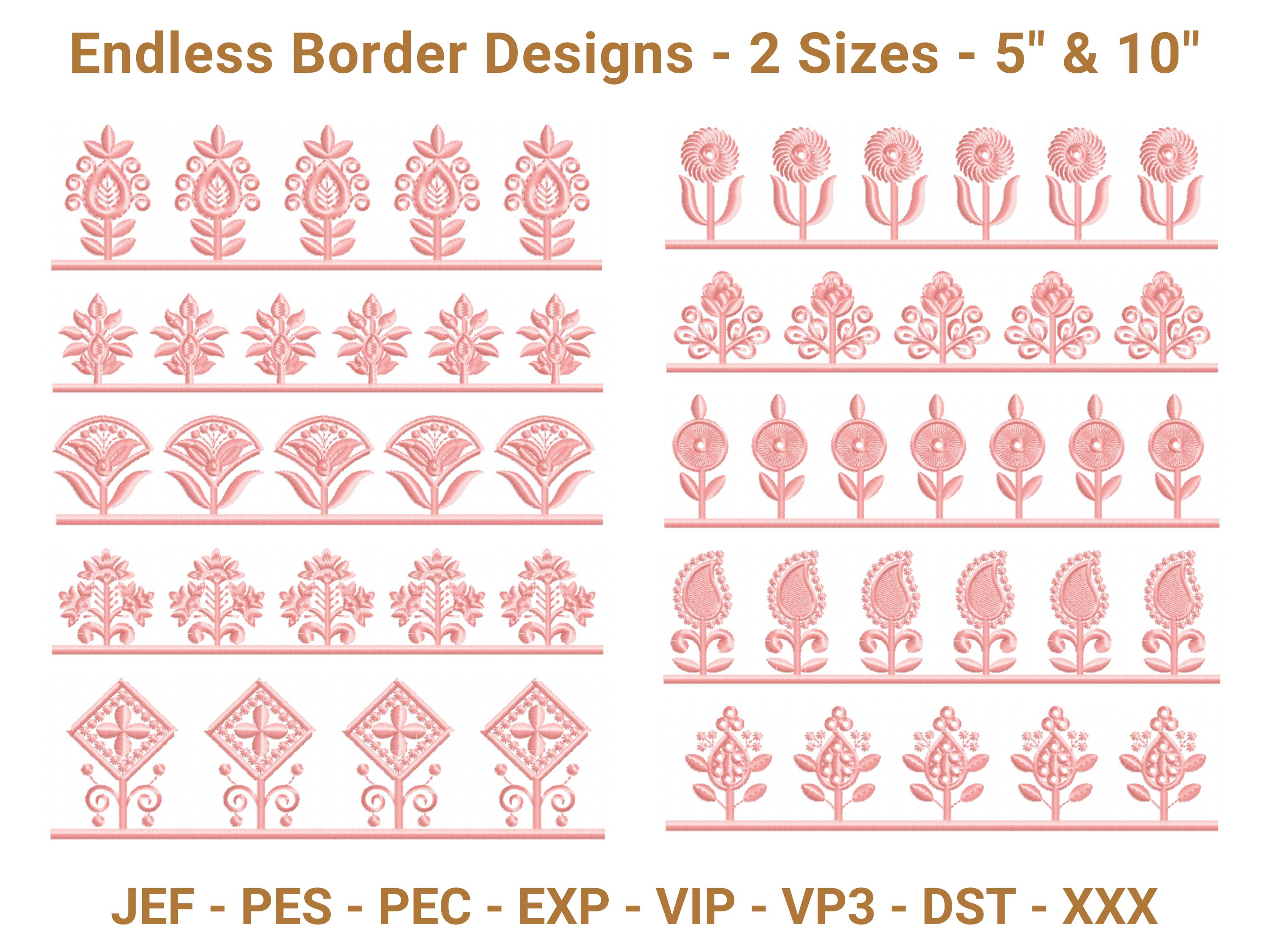 Endless Border Embroidery Designs – 2 Sizes (5 Inch & 10 Inch) – Floral ...
