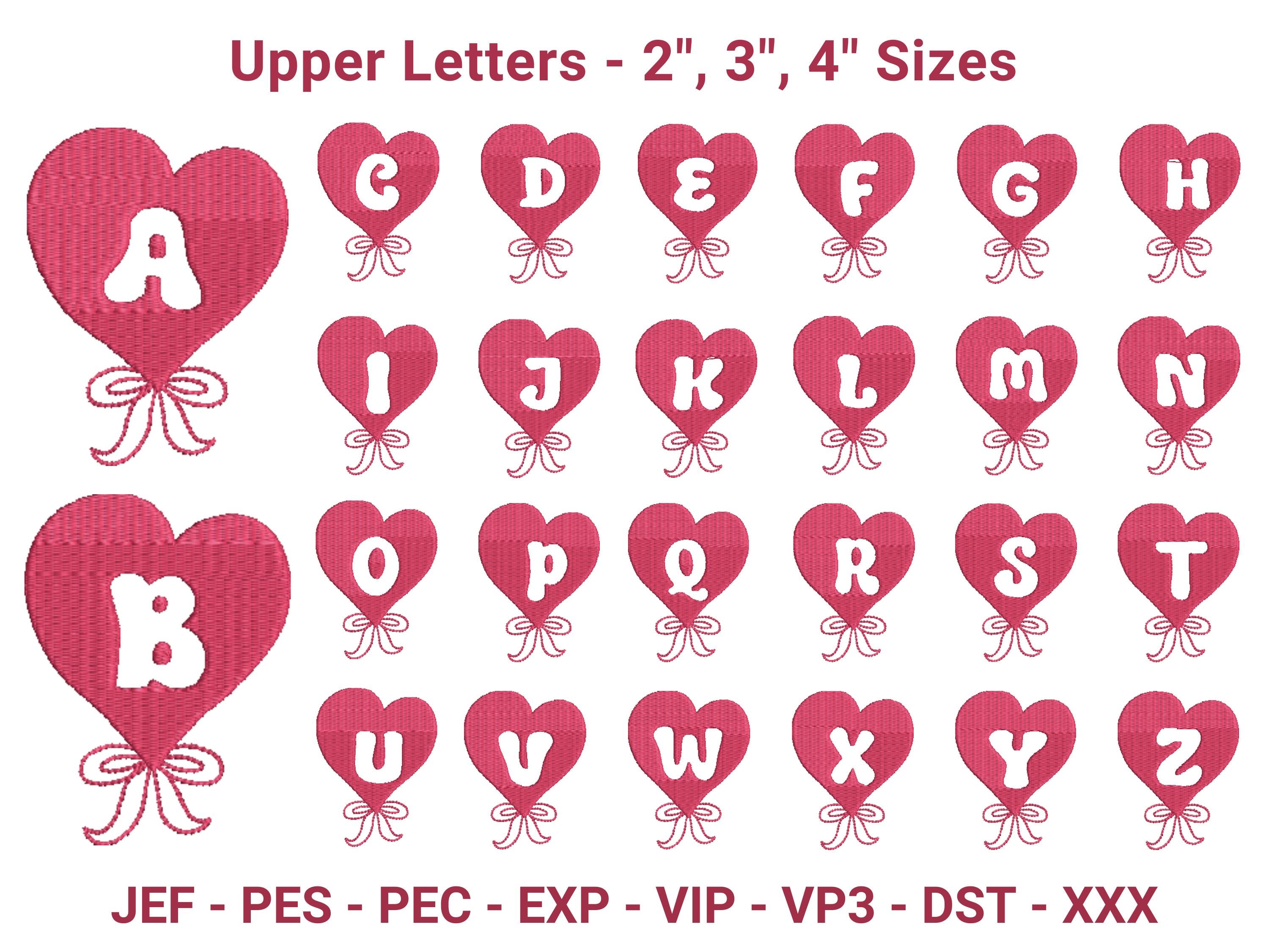 Heart Alphabet Embroidery Designs – Upper & Lowercase Letters in 3 ...