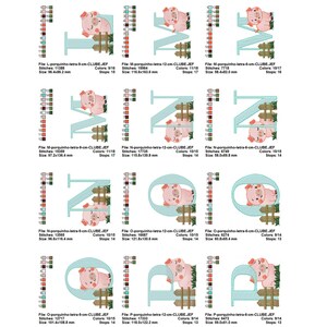 Cute Piggy Alphabet Font Design - Machine Embroidery Pattern - 3 Sizes ...
