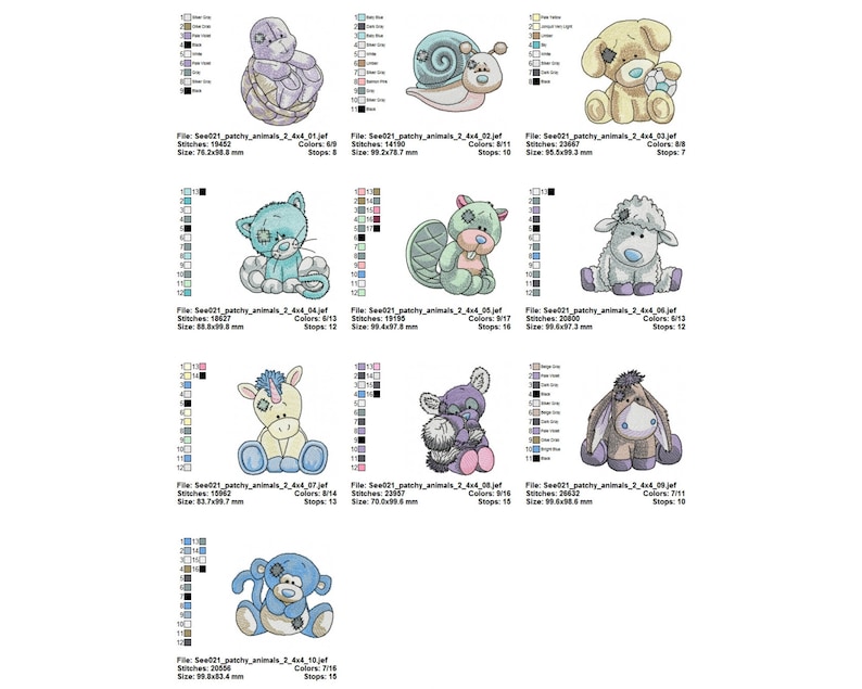 Patchy Animals Embroidery Design - Machine Embroidery Pattern - 10 ...