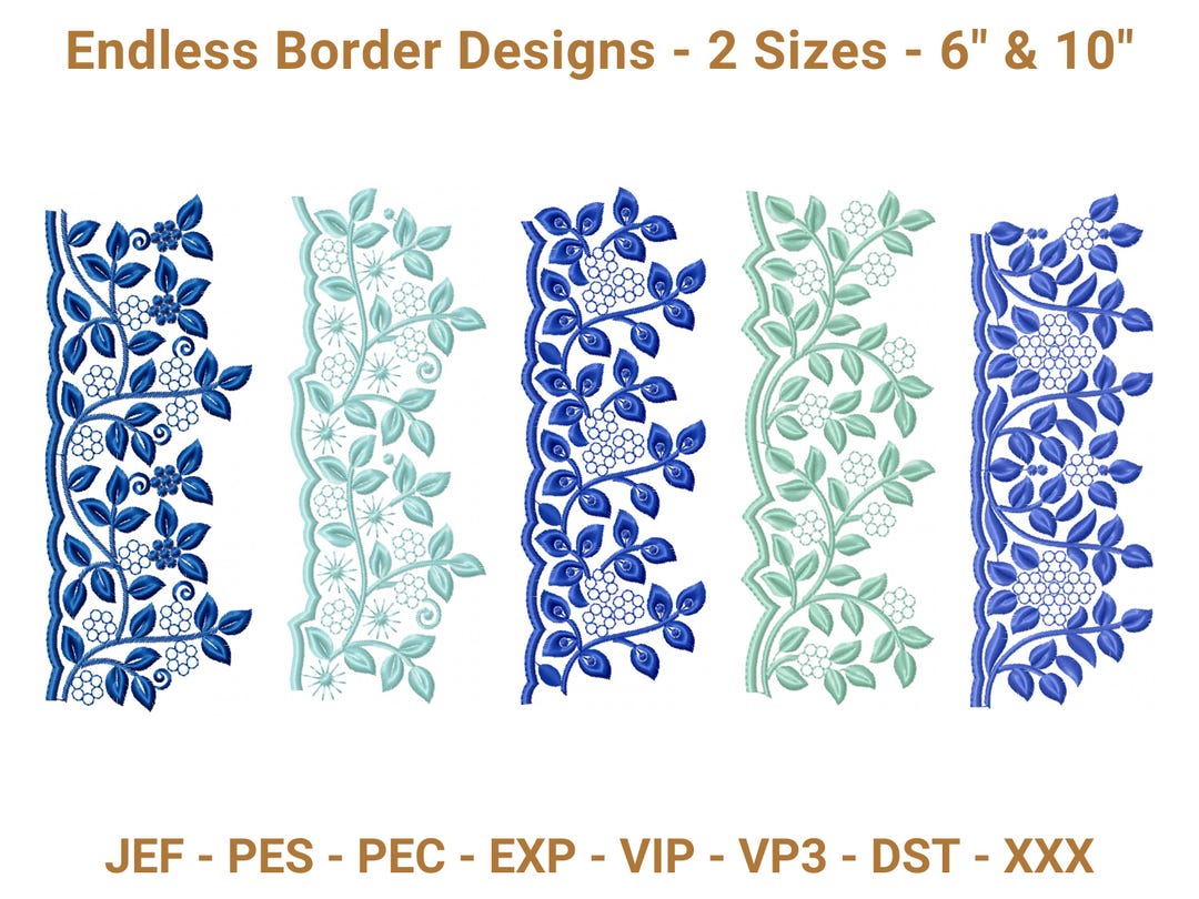 Floral Endless Border Embroidery Design | 6" & 10" Machine Embroidery ...