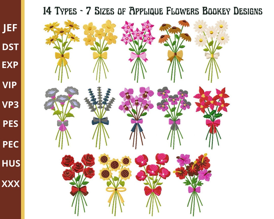 Applique Flower Bookey Machine Embroidery Design - 14 Types - 7 Sizes ...