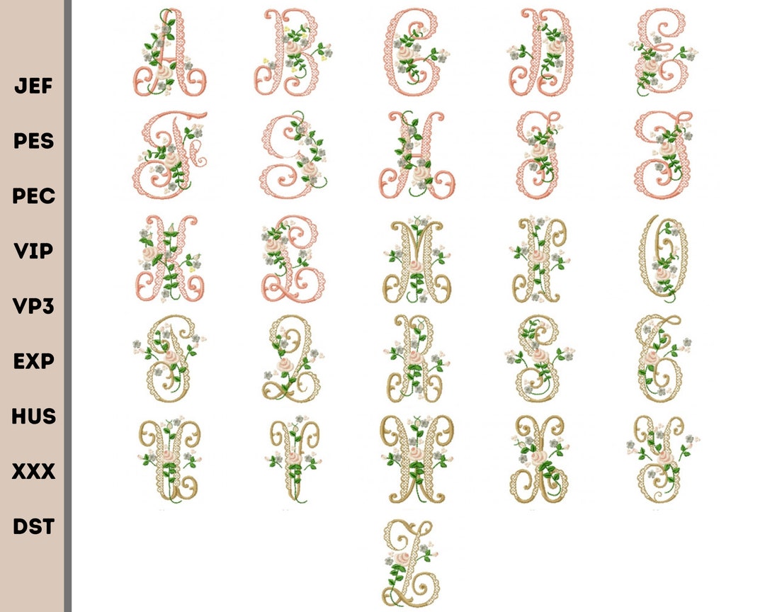 Floral Alphabet Embroidery Design - Font Machine Embroidery - Instant ...