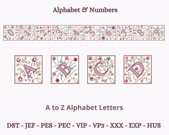 Square Alphabet & Numbers Font Embroidery Set Monogram - Etsy