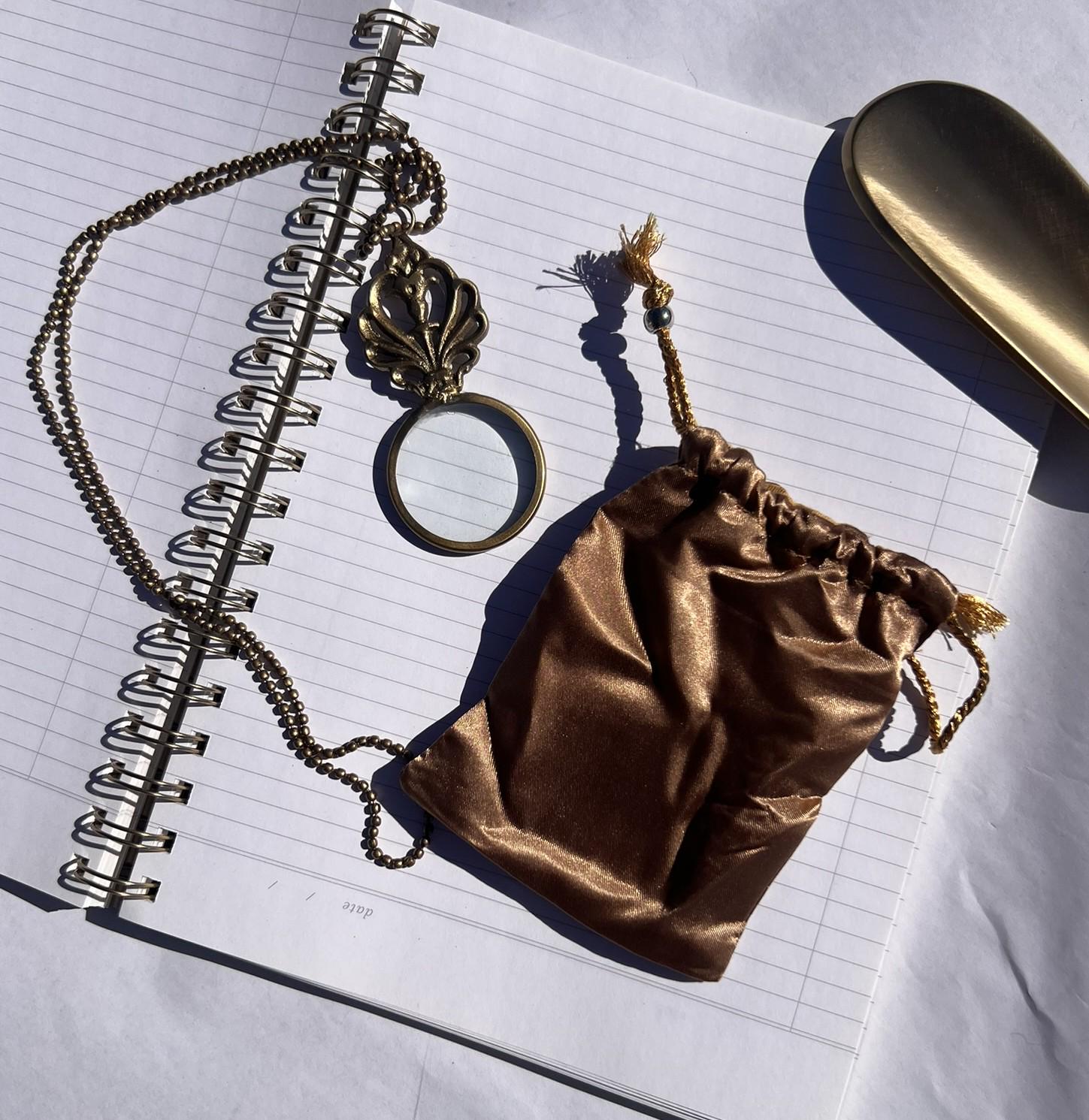 Brass Monocle Magnifying Glass Necklace | Ornate Filigree Loupe, Satin ...