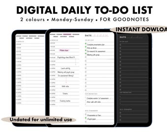 Digital to Do List, Daily to Do List, Daily Checklist, Goodnotes to Do ...