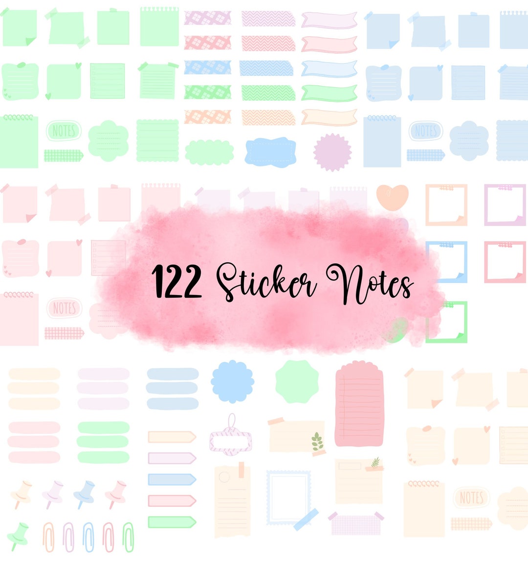 122 Digital Sticky Notes, Digital Stickers, Png Stickers, Goodnotes ...