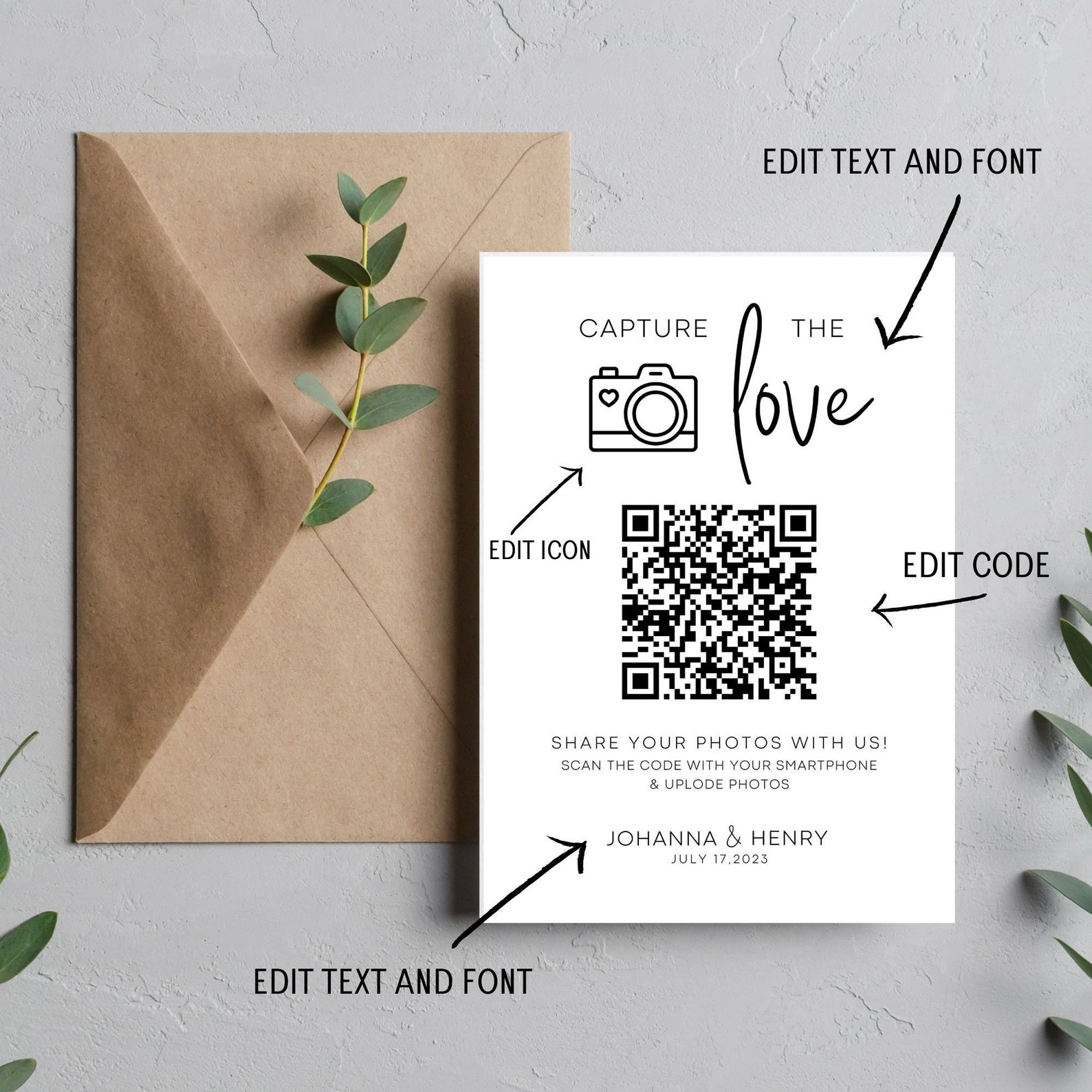 Wedding QR Code Sign Template, Share the Love QR Code Sign, Modern ...