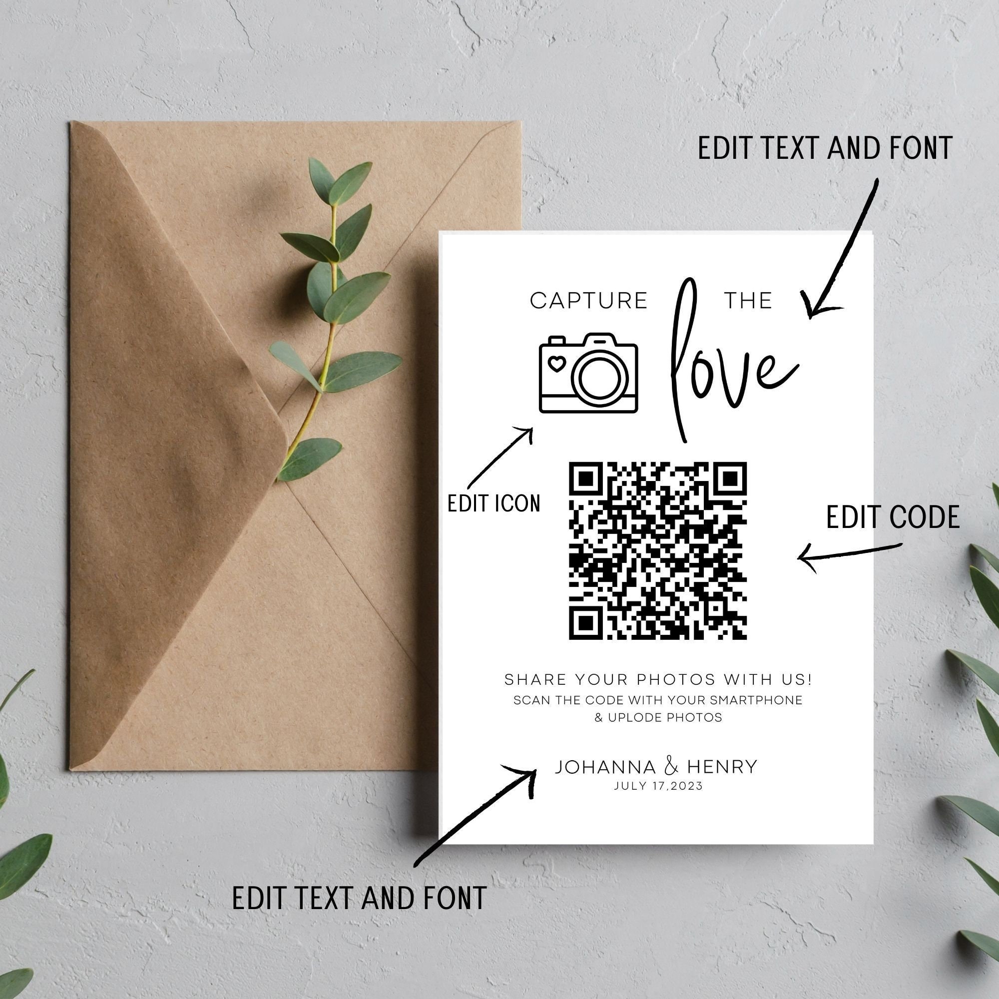 Wedding QR Code Sign Template, Share the Love QR Code Sign, Modern ...