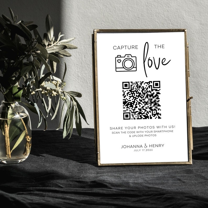 Wedding QR Code Sign Template, Share the Love QR Code Sign, Modern ...