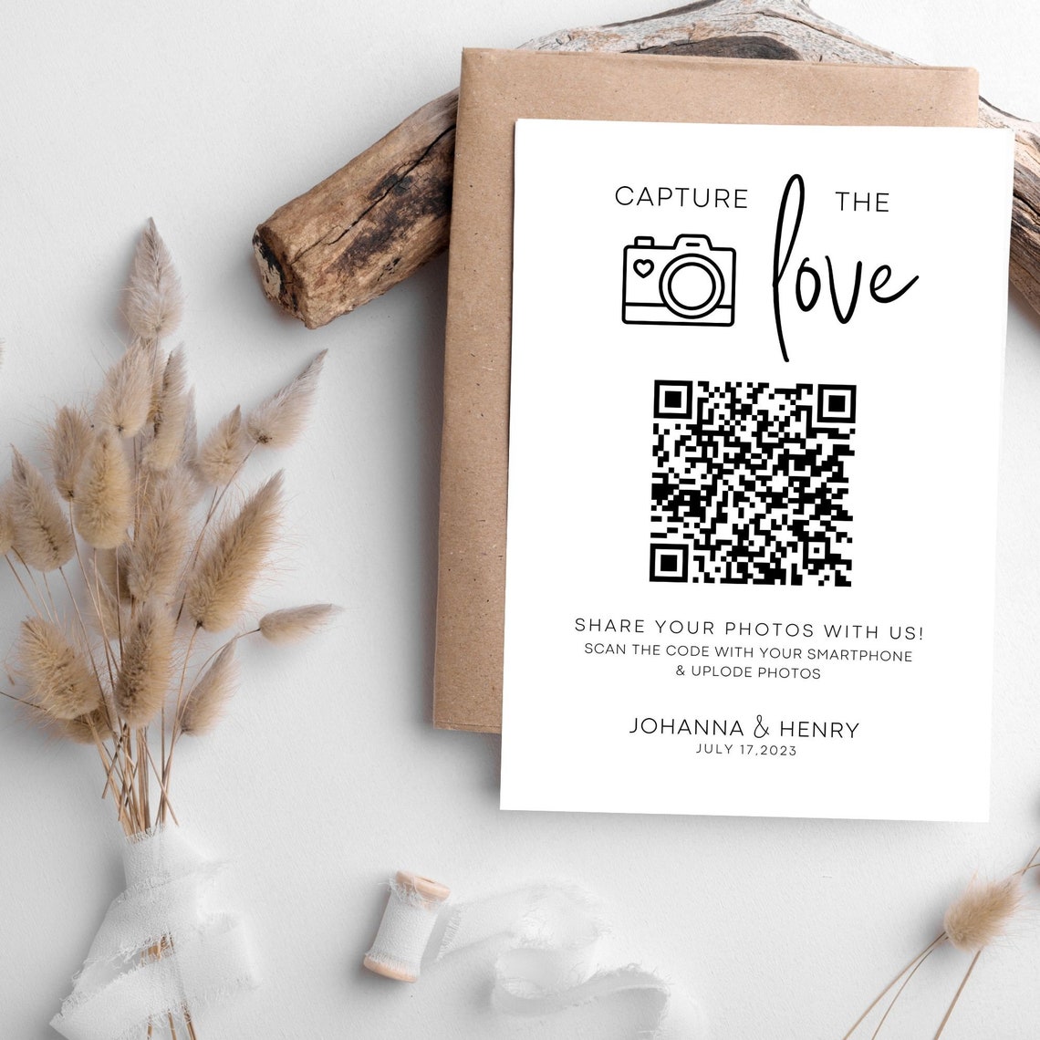 Wedding QR Code Sign Template, Share the Love QR Code Sign, Modern ...