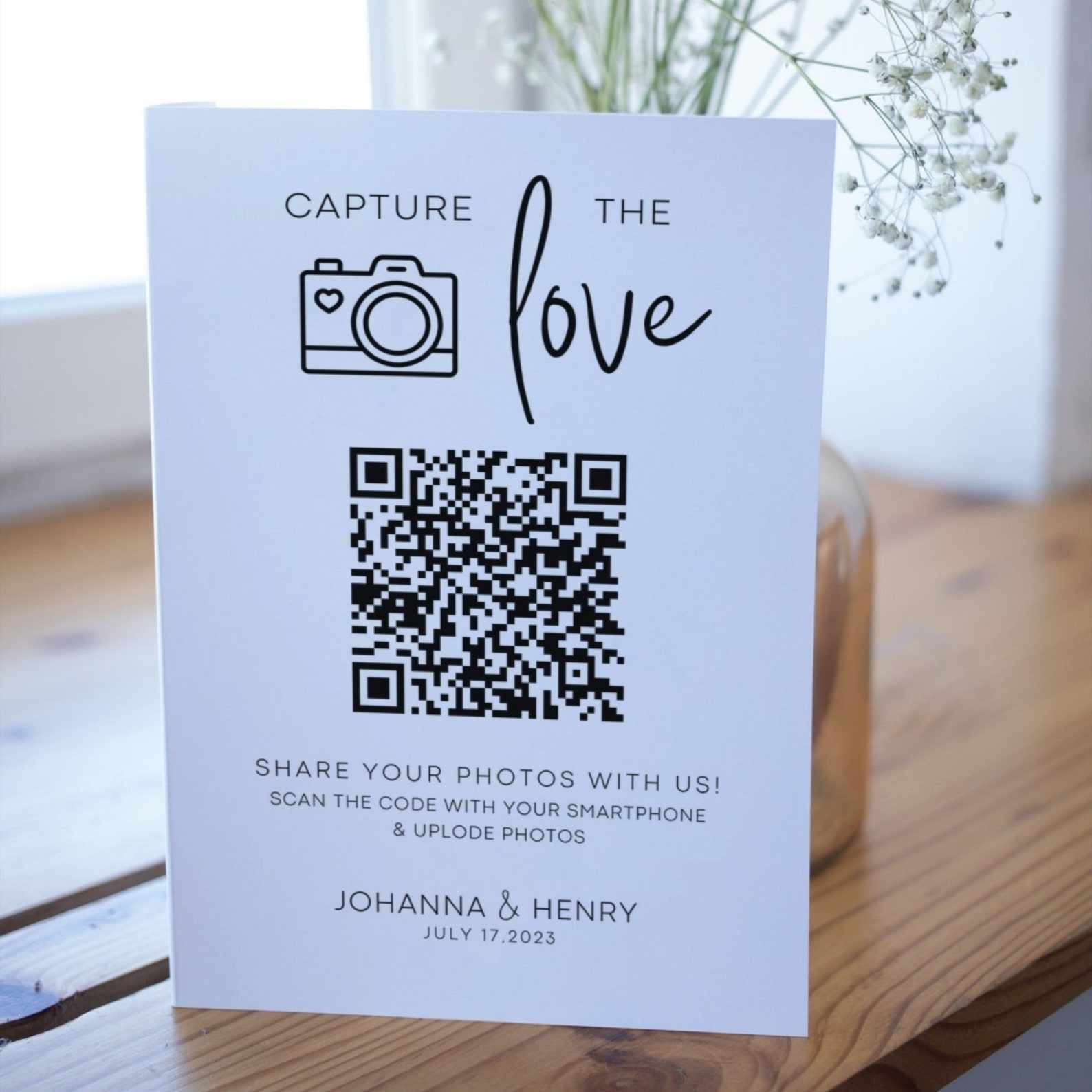 Wedding QR Code Sign Template, Share the Love QR Code Sign, Modern ...